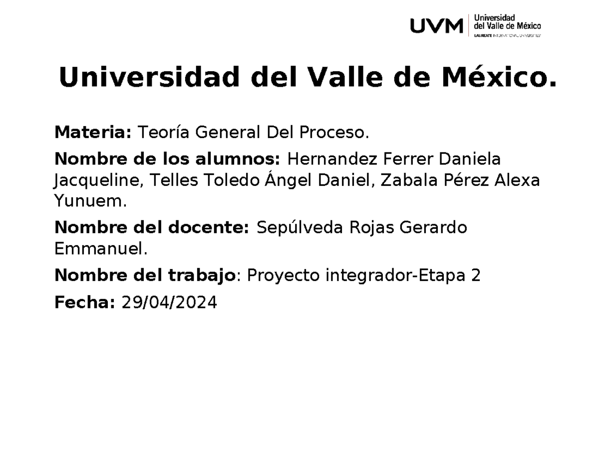 PI E2 - apuntes - Universidad del Valle de México. Materia: Teoría ...