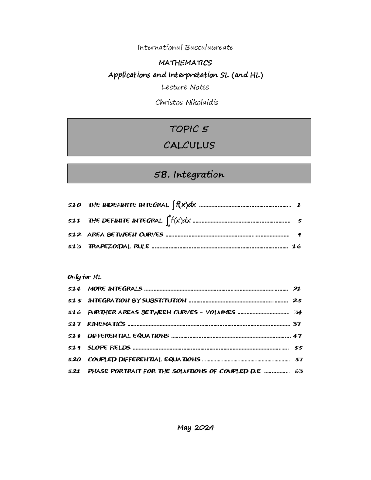 Calculus work material - International Baccalaureate MATHEMATICS Applications and Interpretation ...