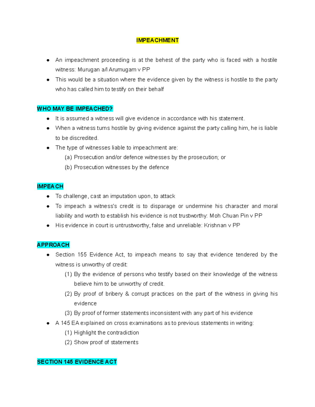 Impeachment - Criminal Procedure Code II Notes - IMPEACHMENT An ...