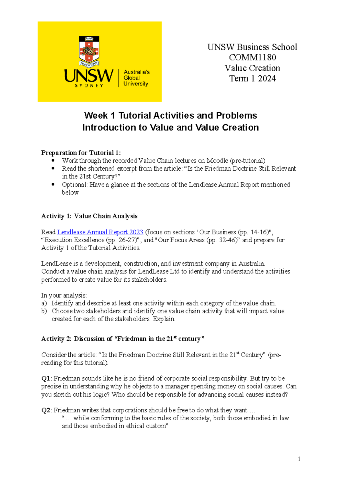 COMM1180 2024T1 Week 01 Tutorial Activities (NEW) - Week 1 Tutorial ...