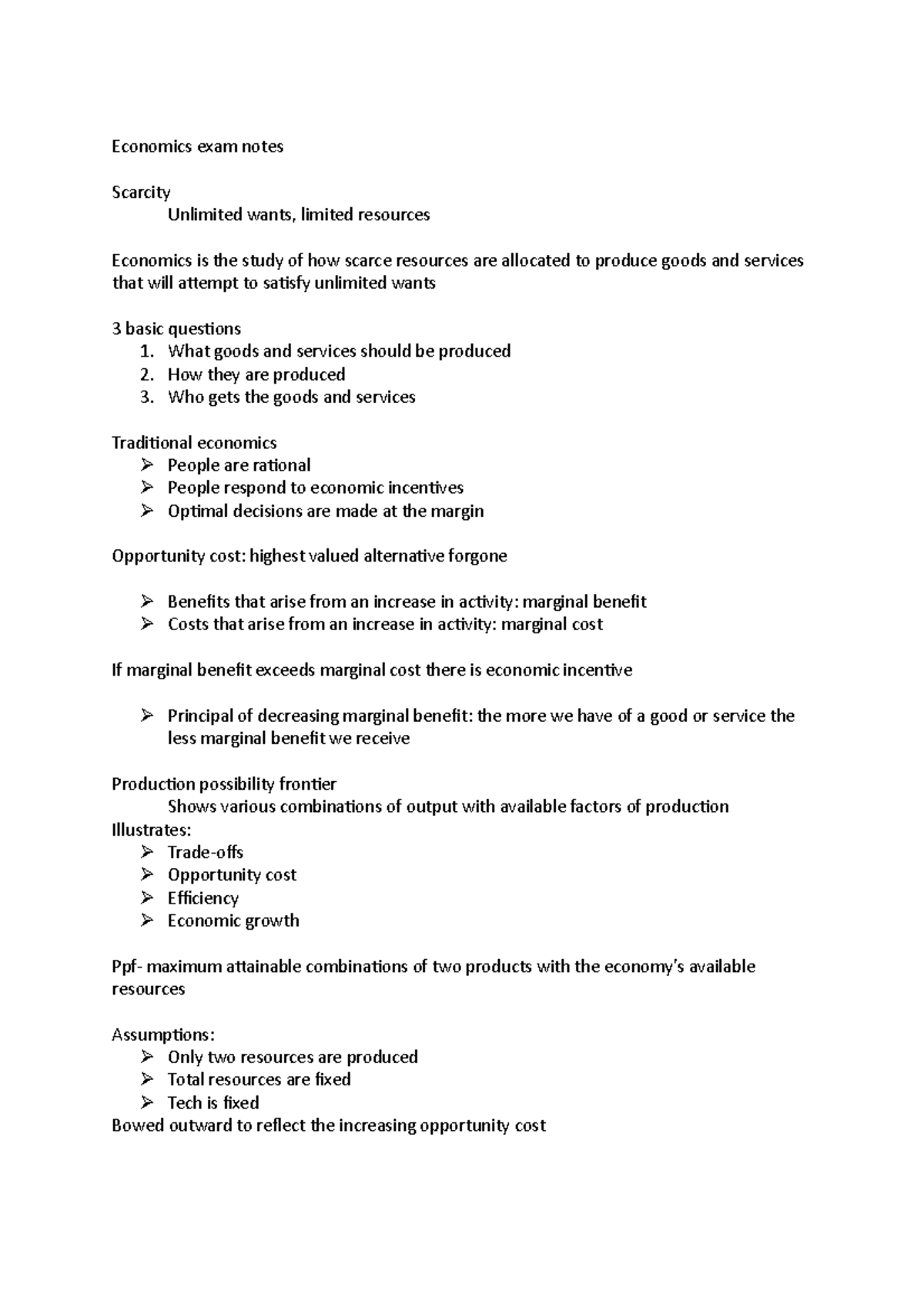 Intro to Economics exam notes - Economics exam wants, limited is the ...