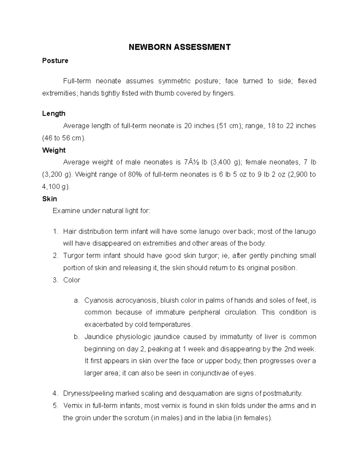 Newborn assessment - NEWBORN ASSESSMENT Posture Full-term neonate ...