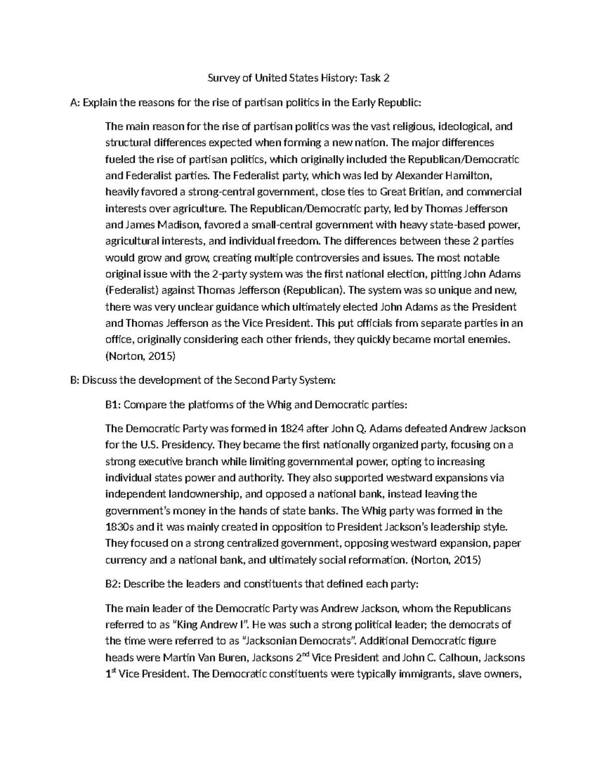 Passed C121- Task 2 - Survey of United States History: Task 2 A ...