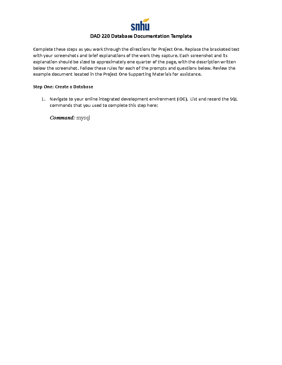 DAD 220 Database Documentation Template - DAD 220 Database ...