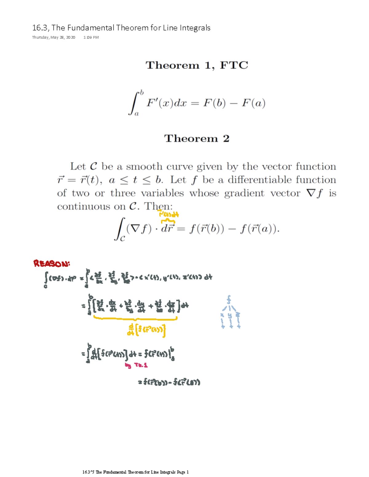 16.3, The Fundamental Theorem for Line Integrals - 16, The Fundamental ...
