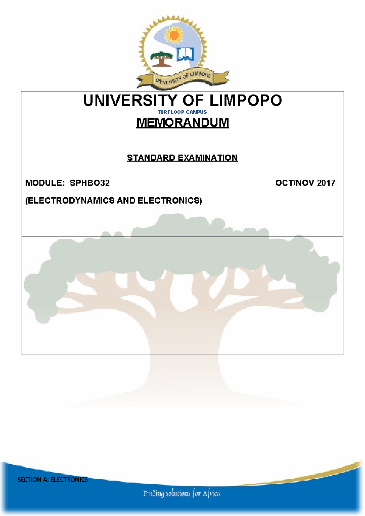 SPHB032 EXAM 2017 Memorandum - UNIVERSITY OF LIMPOPO TURFLOOP CAMPUS ...
