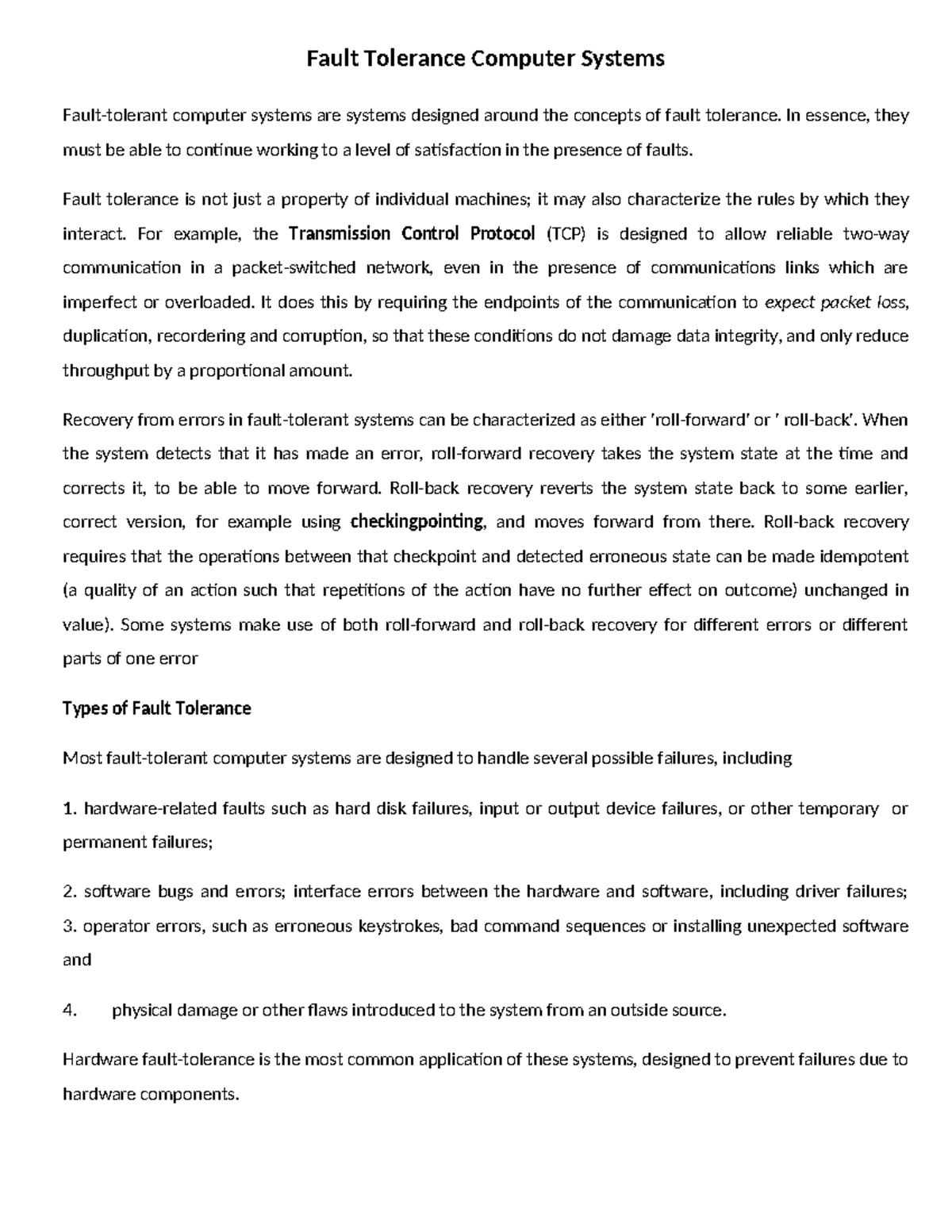 Fault Tolerance Computer Systems - Fault Tolerance Computer Systems Fault-tolerant computer ...