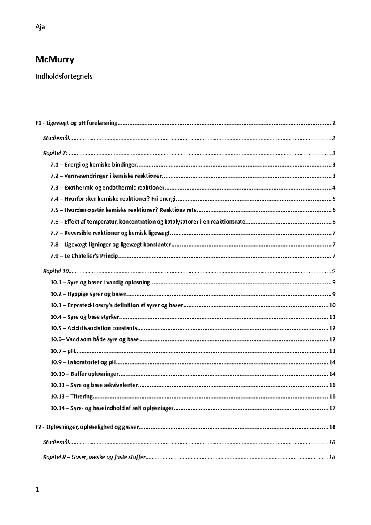 Cellens kemiske komponenter - McMurry F1 - Ligevægt og pH - Studocu
