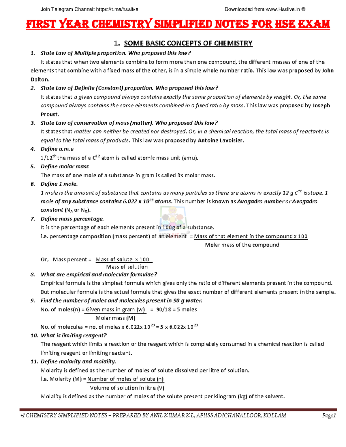 Hsslive xi chemistry simplified notes - Join Telegram Channel ...