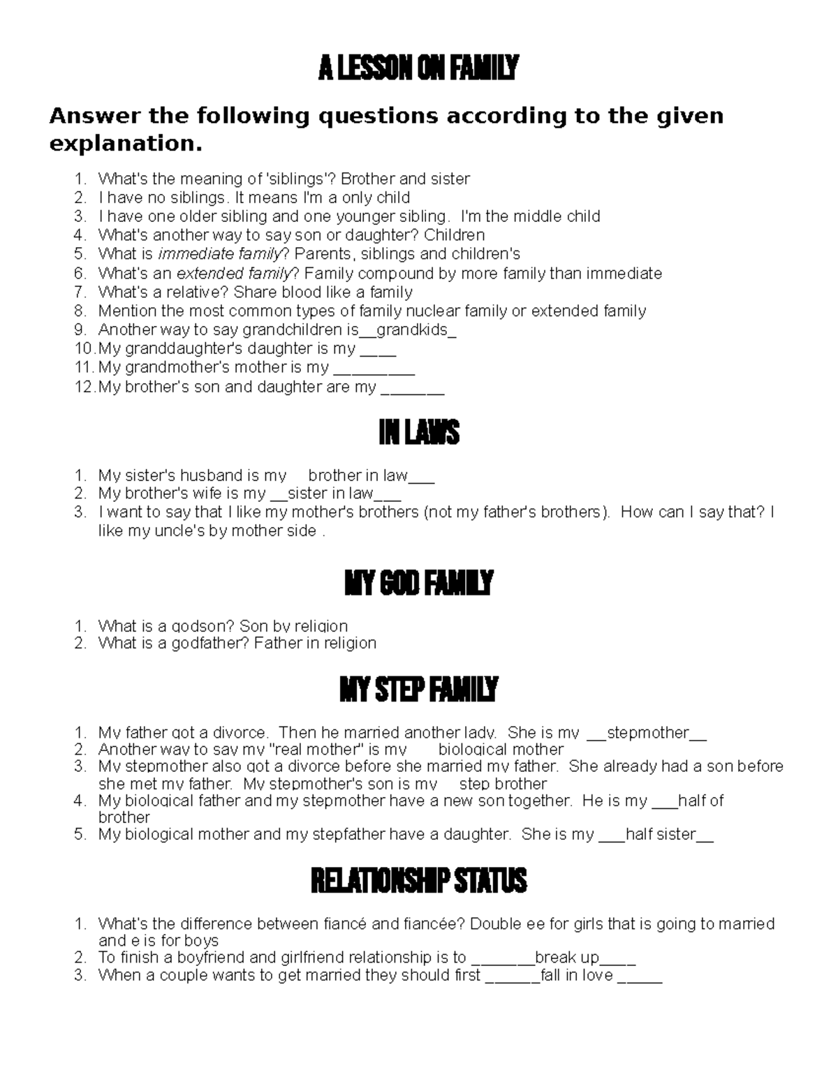 Family Vocab Review - Some notes that i take - A lesson on Family ...