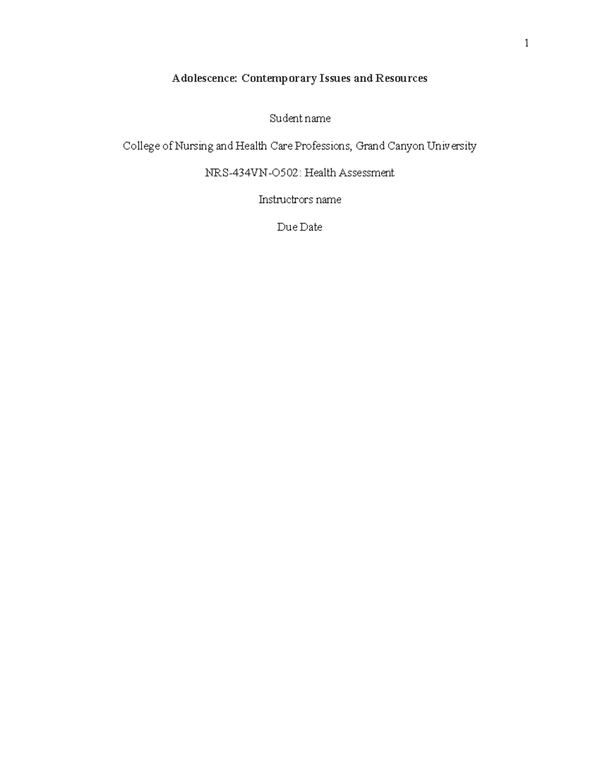 Contemporary Issues and Resources Assignment - 1 Adolescence ...