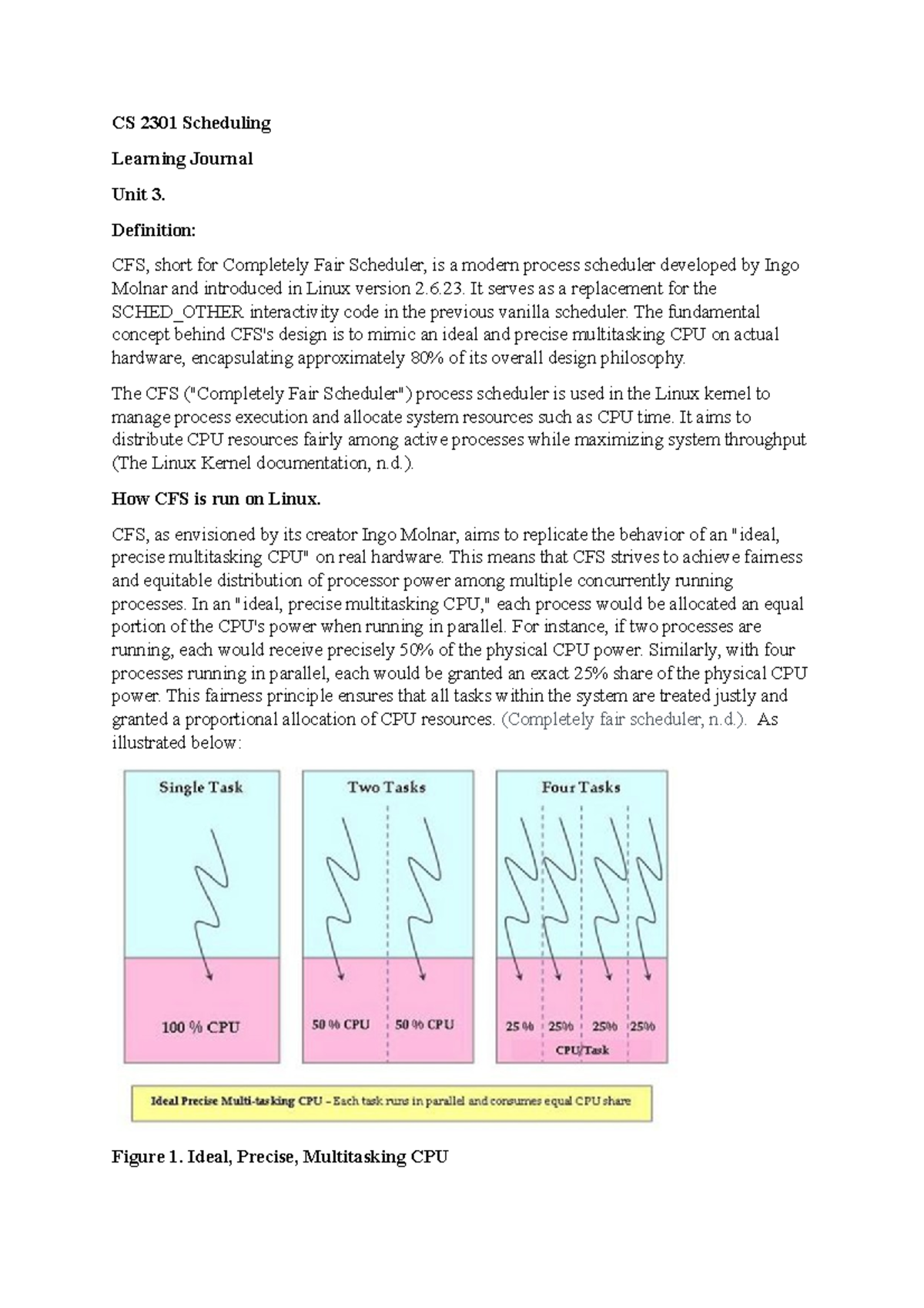 CS 2301 Scheduling Learning Journal Unit 3 - Definition: CFS, short for ...