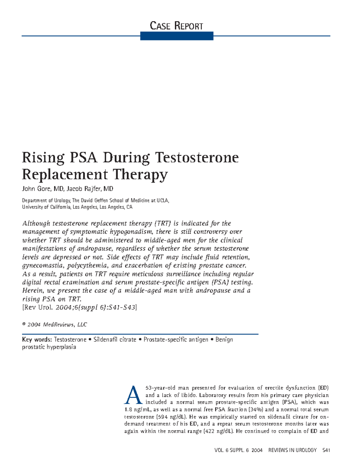Rising PSA during Testosterone Replacement Therapy - CASE REPORT VOL. 6 ...