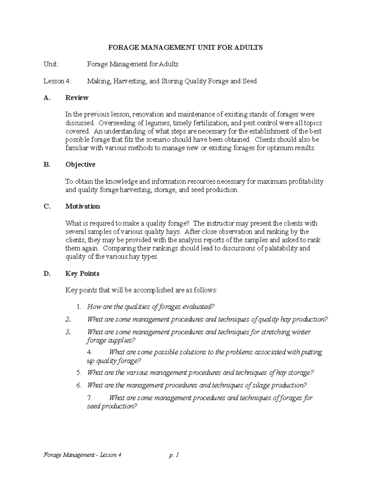 Lecture 4 Making, Harvesting, and Storing Quality Forage & Seed ...