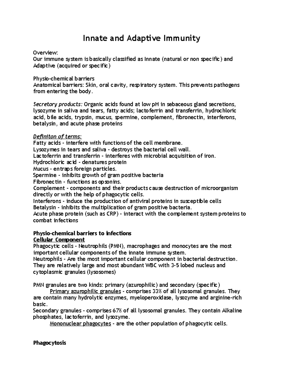 Innate and Adaptive Immunity - Innate and Adaptive Immunity Overview ...