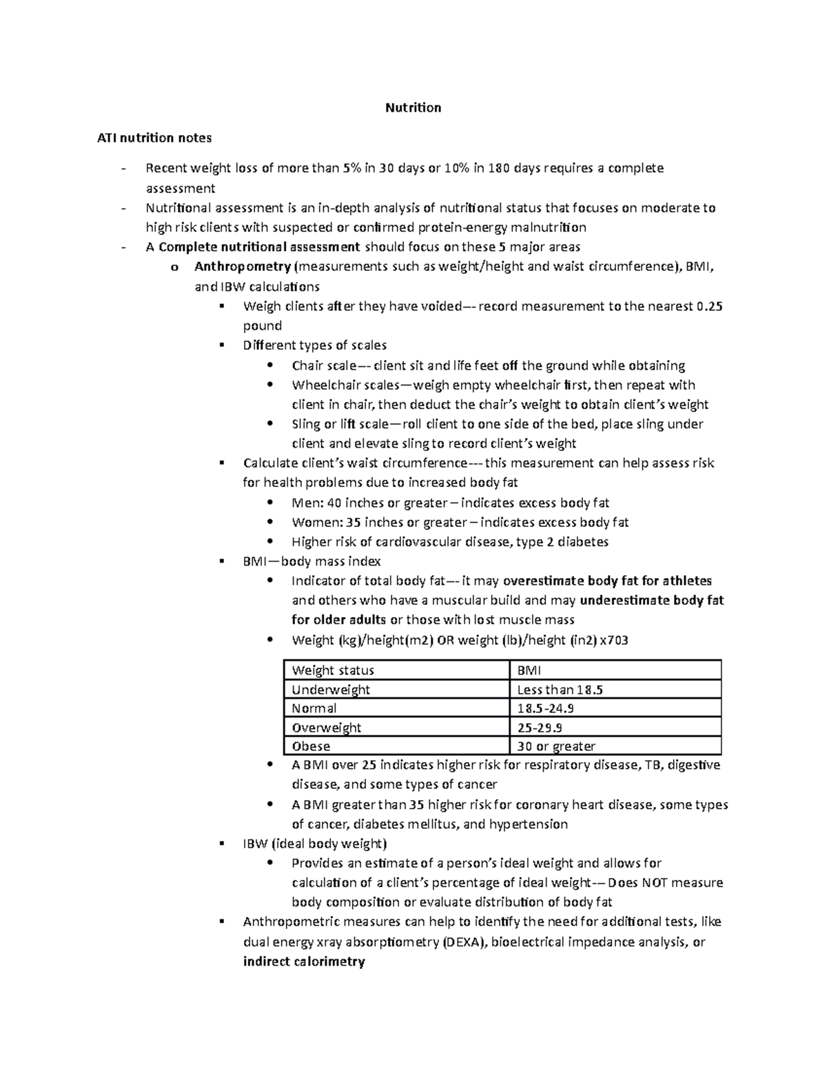 Nutrion notes - Nutrition ATI nutrition notes Recent weight loss of ...