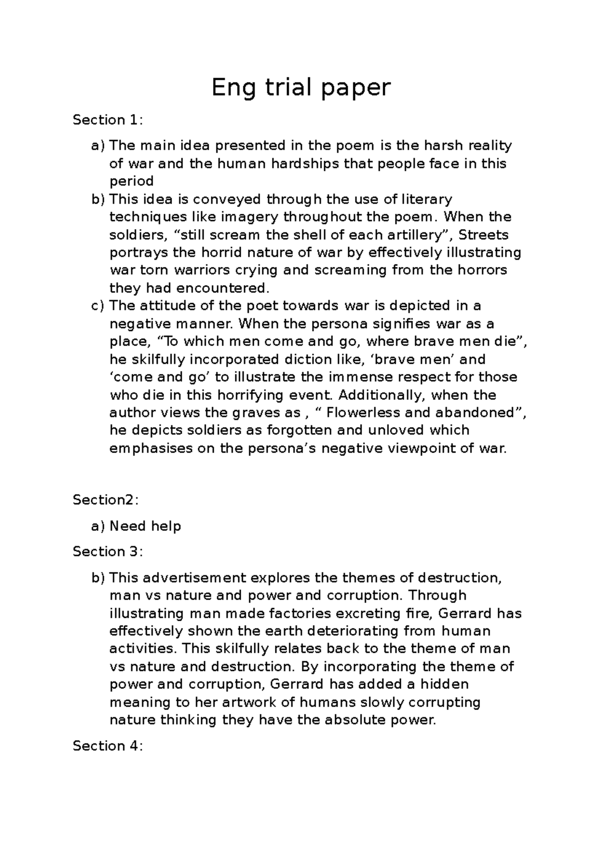 Eng trial paper - past eng module 1 reading to write short answers ...