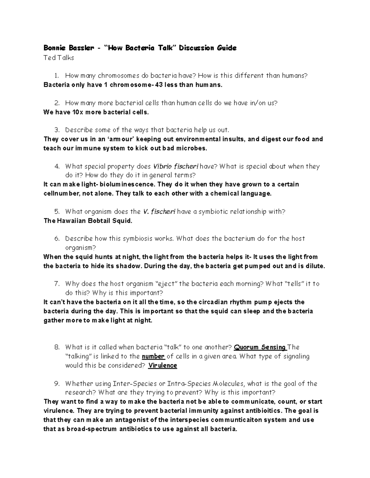 Ryan Bonnie Bassler - Ted Talk- Quorum Sensing Video Guide - Bonnie ...