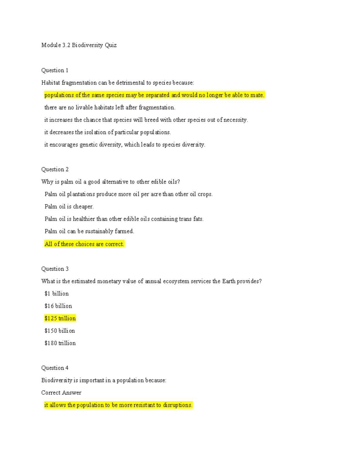 Module 3.2 Biodiversity Quiz - Module 3 Biodiversity Quiz Question 1 ...