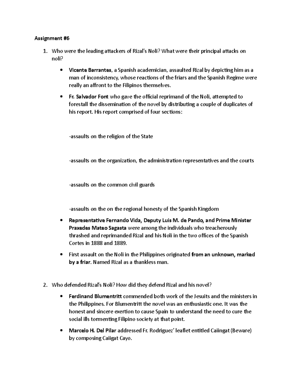 Leading attackers of Rizal’s Noli - Fr. Salvador Font who gave the ...