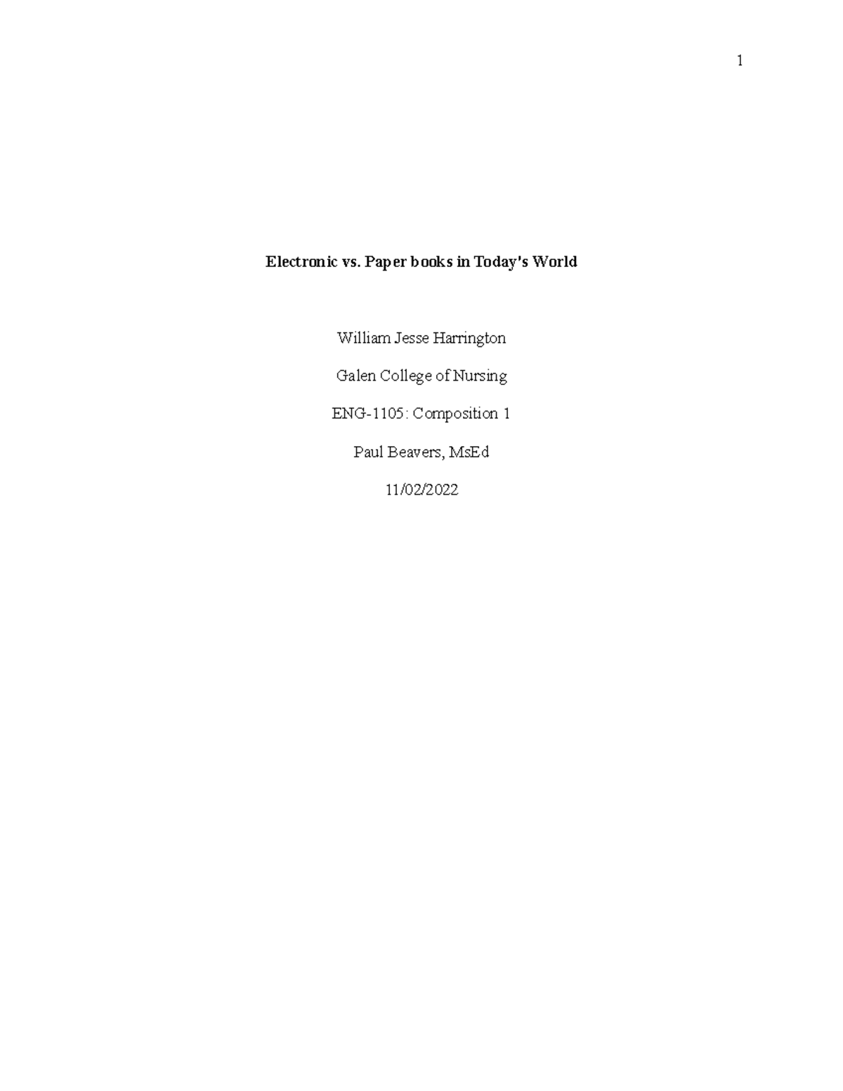 Compare and Contrast essay Eng 1105-2.Final revision - Electronic vs ...