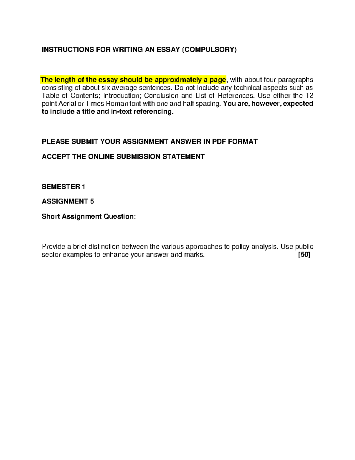 PUB3703 SEM1 Essay 5 Instructions and Essay - INSTRUCTIONS FOR WRITING ...