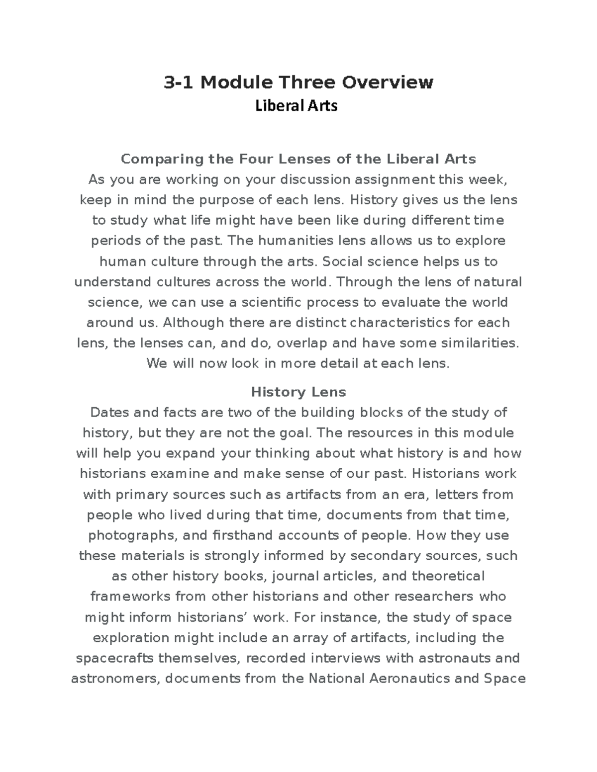 3-1 Module Three Overview Liberal Arts - 3-1 Module Three Overview ...
