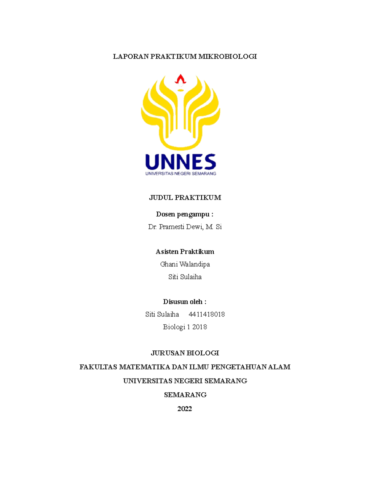 Template Laprak Mikrobio - LAPORAN PRAKTIKUM MIKROBIOLOGI JUDUL ...