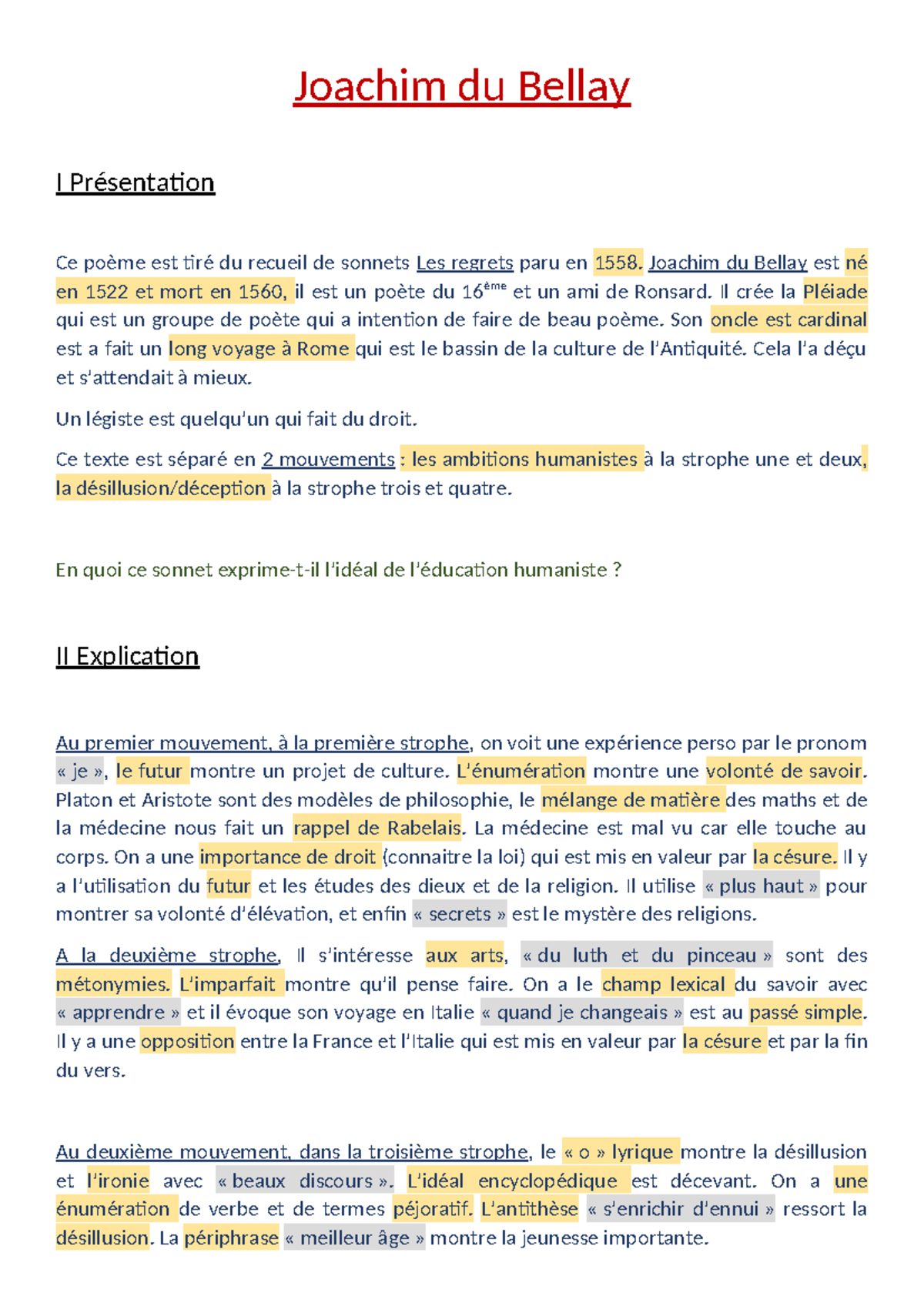 Lecture linéaire : Joachim du Bellay - Joachim du Bellay I Présentation ...