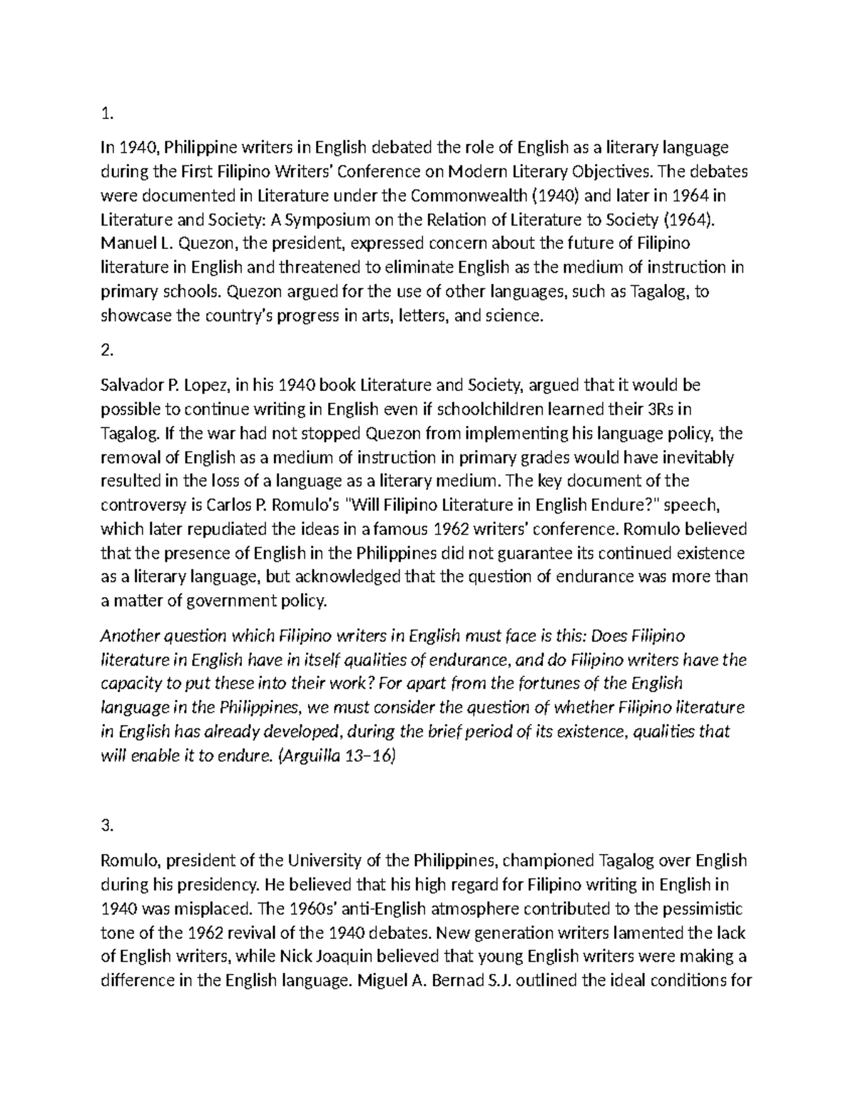 LITERATURE OF PHIL ENG DRAFT - 1. In 1940, Philippine writers in ...