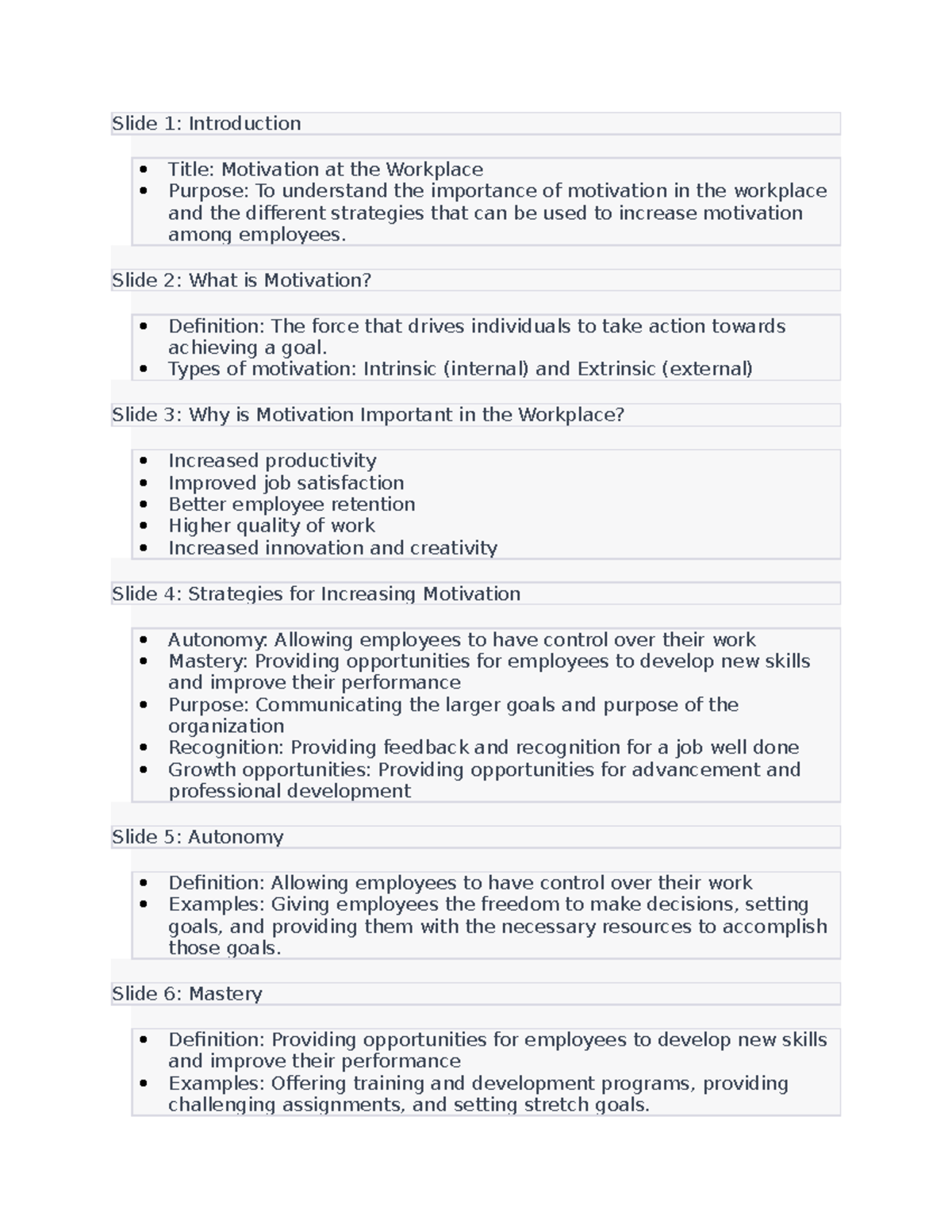 Motivation at the Workplace presentation work - Slide 1: Introduction ...