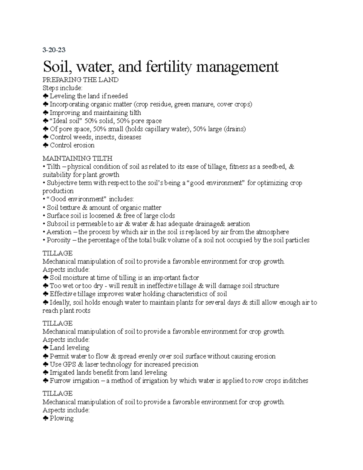 Plant science Module 9 - 3-20- Soil, water, and fertility management ...