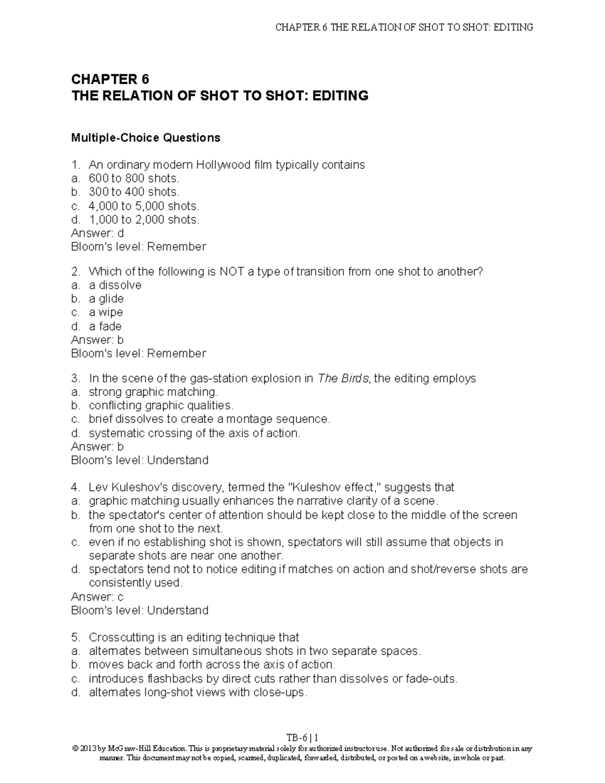 Editingquiz - editing quiz for film class - CHAPTER 6 THE RELATION OF SHOT TO SHOT: EDITING ...