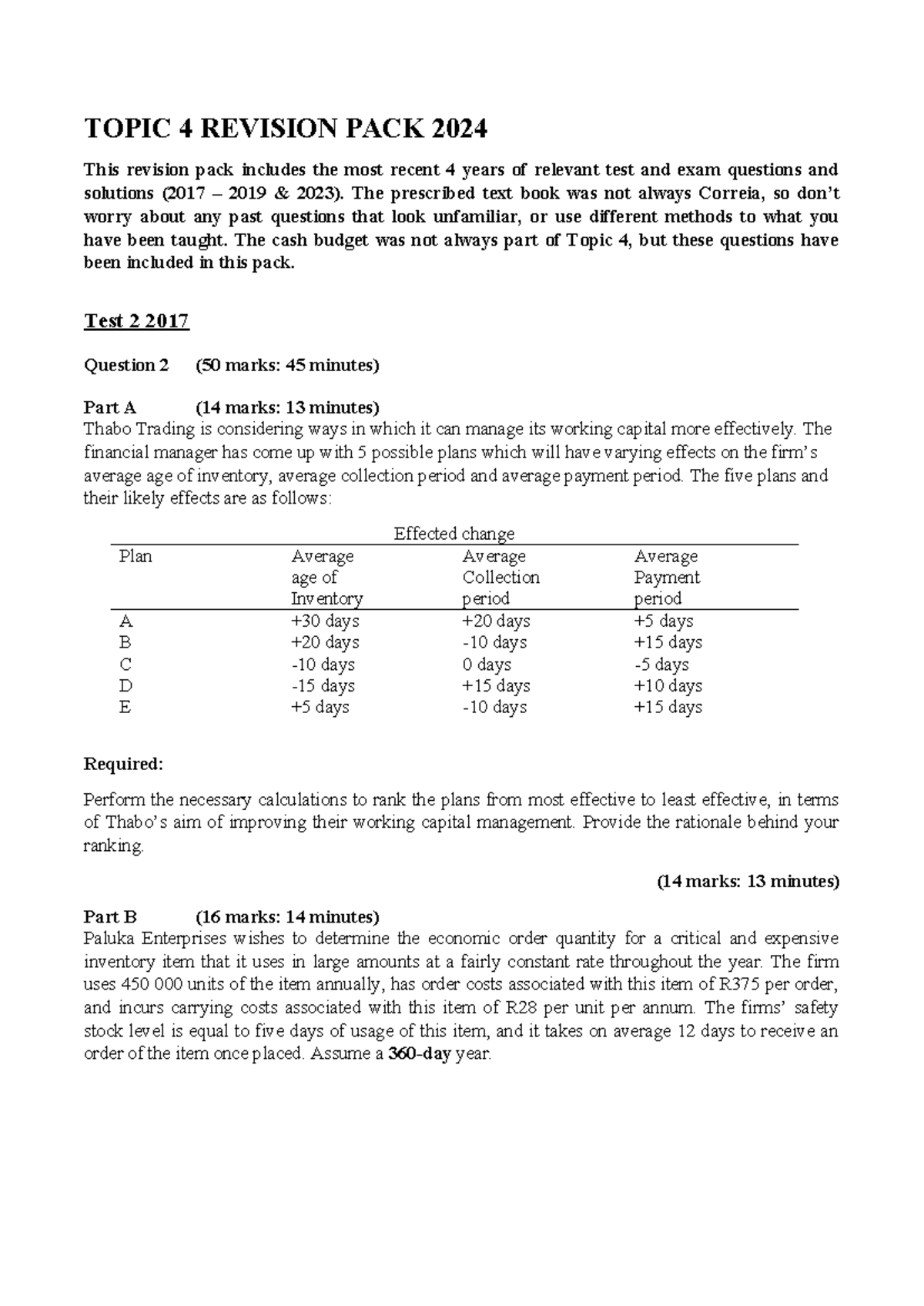 Topic 4 Revision pack - TOPIC 4 REVISION PACK 2024 This revision pack includes the most recent 4 ...