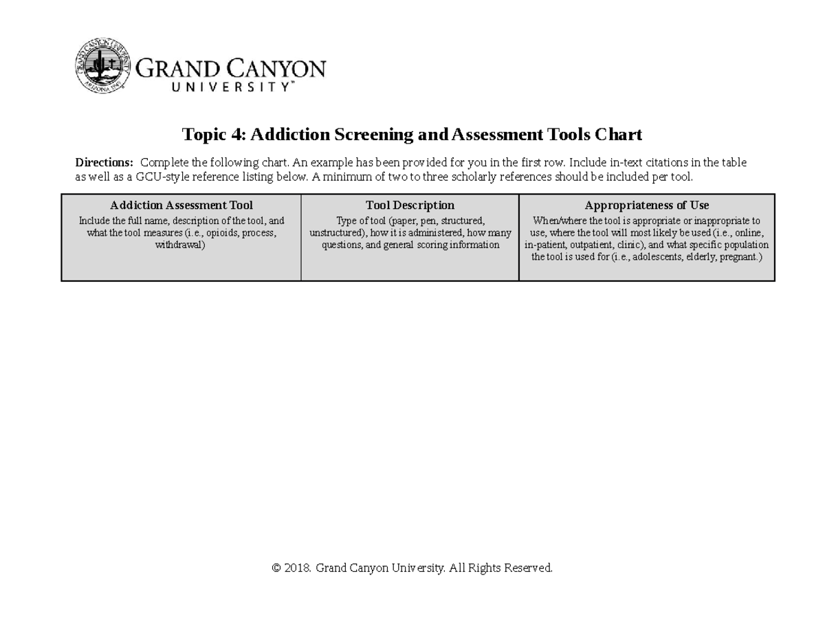 PCN-100-RS-T4Addiction Screening Assessment Tool Chart - Topic 4 ...