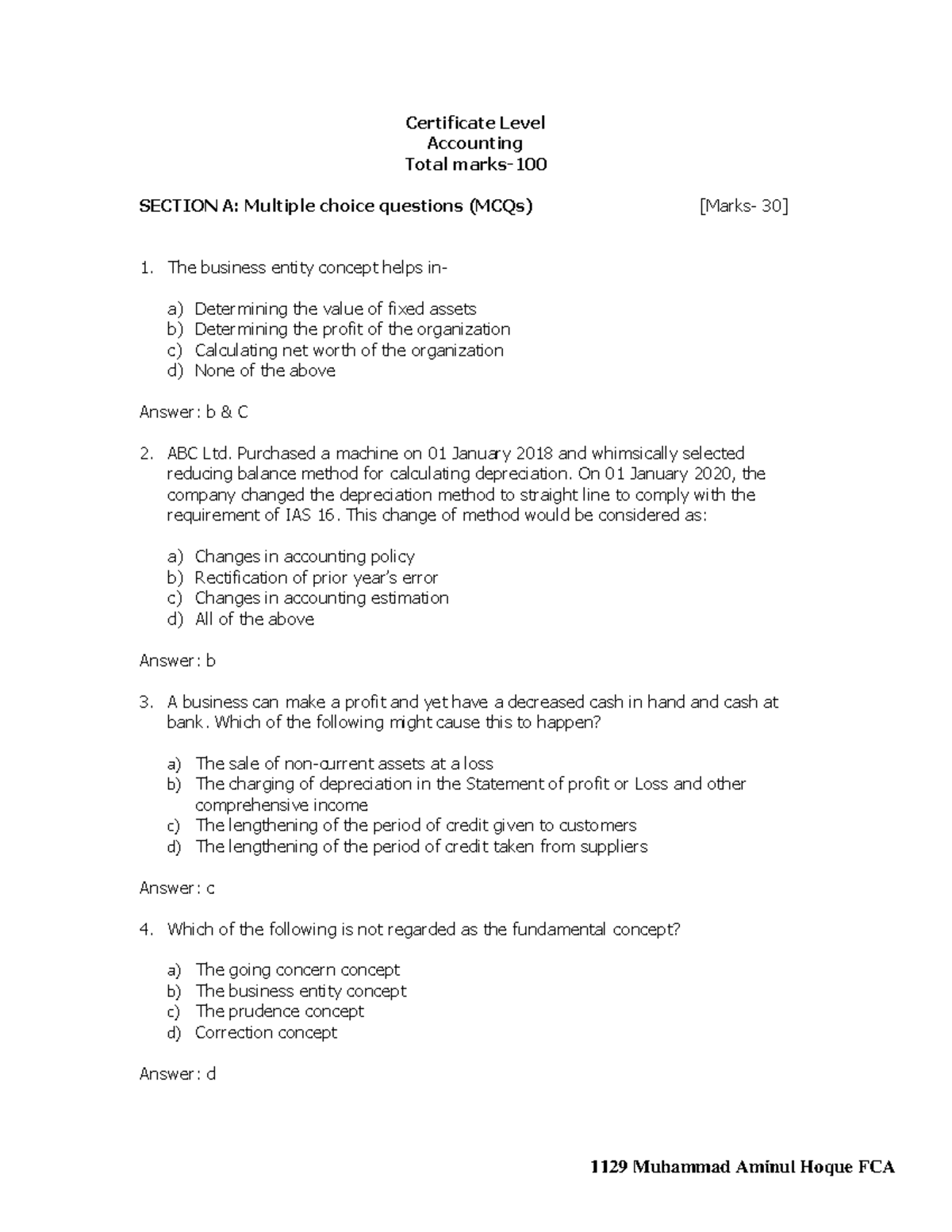 2. Sample Questions on Accounting CL 1129 by Muhammad Aminul Hoque FCA ...