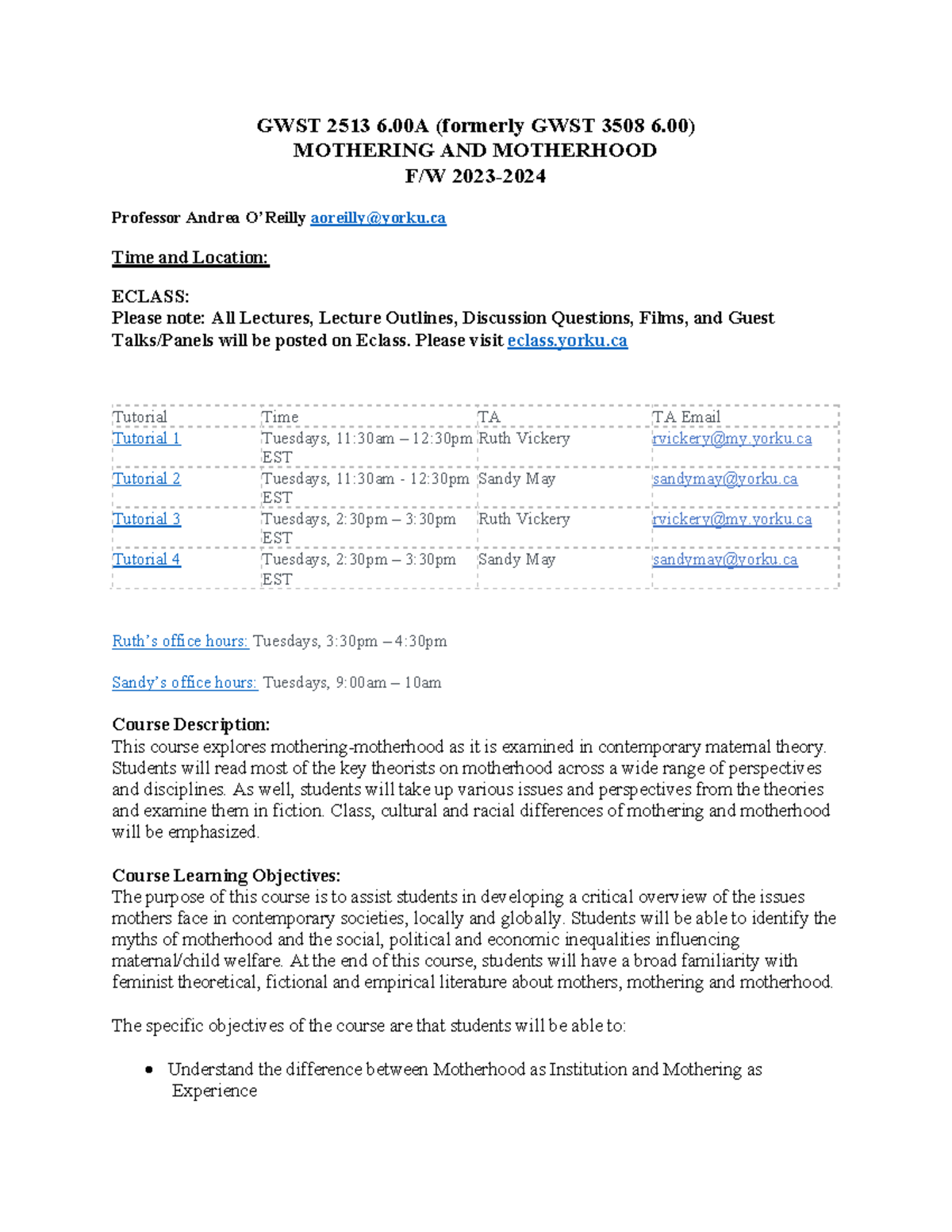 GWST 2513 - Mothering and Motherhood - GWST 2513 6 (formerly GWST 3508 ...