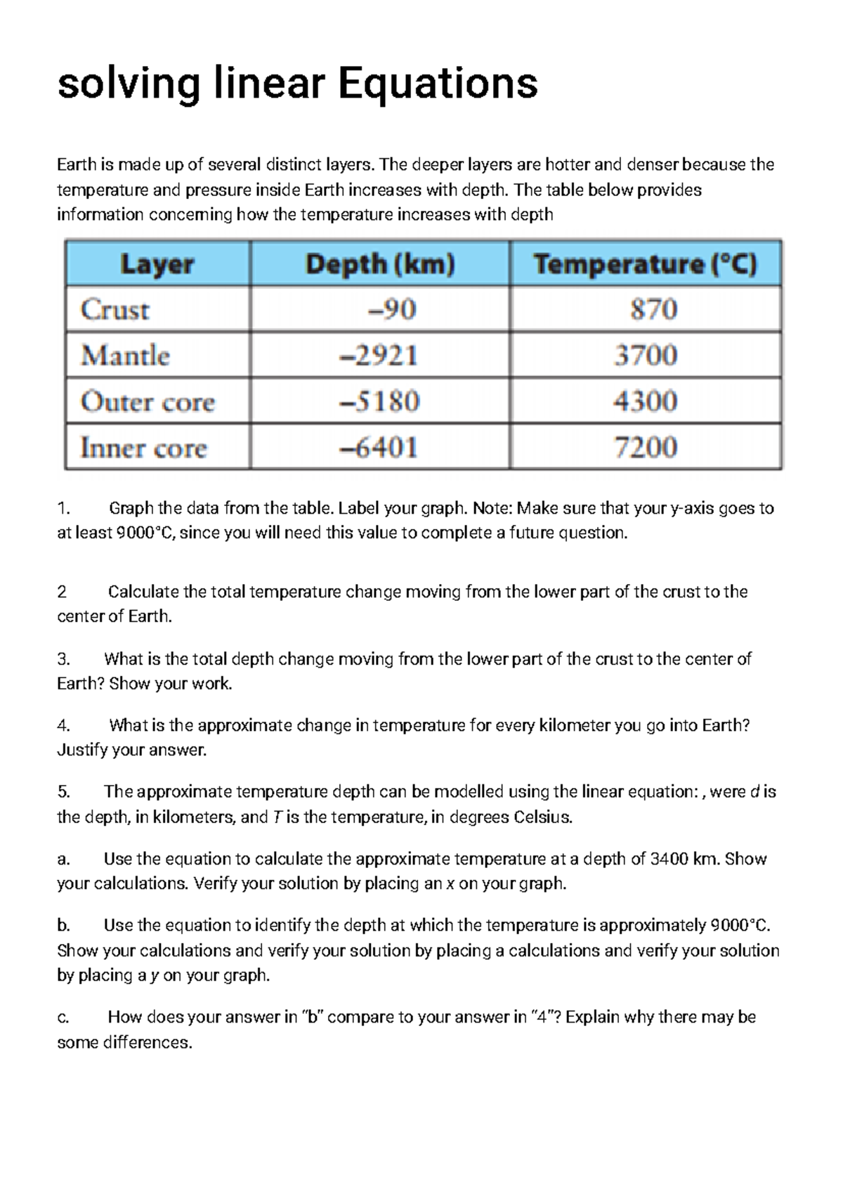 Solving linear Equations - solving linear Equations Earth is made up of ...