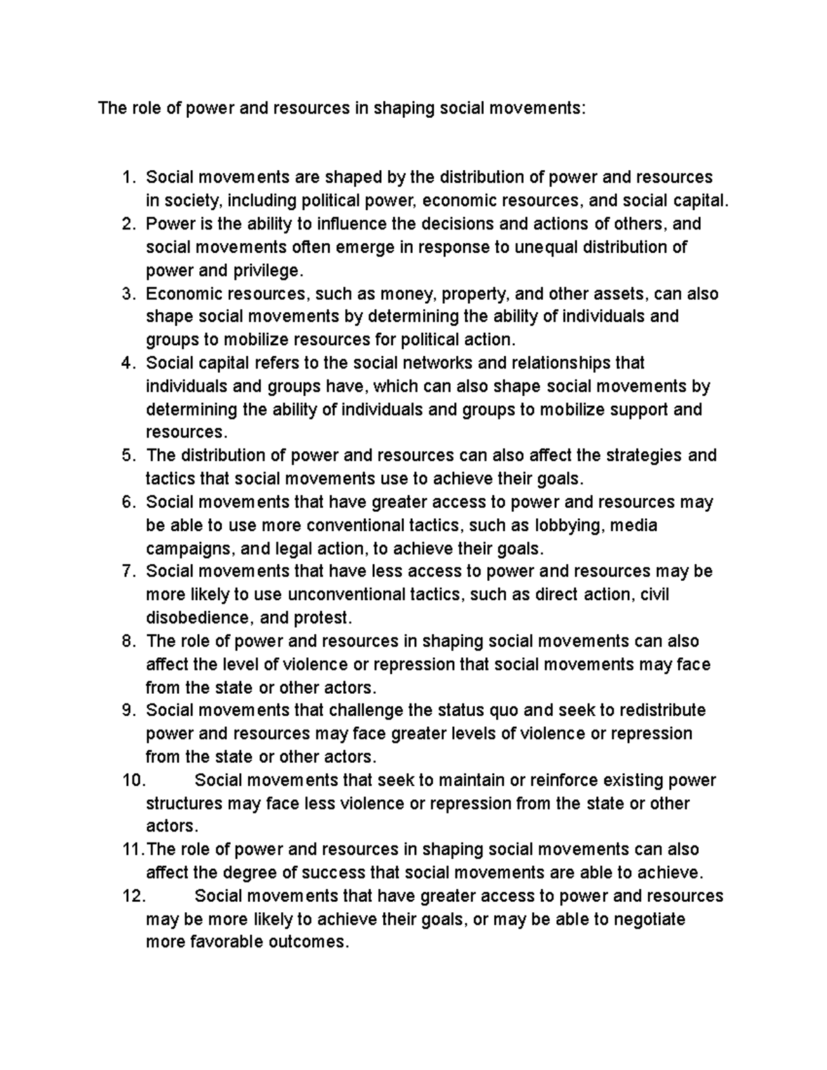 The role of power and resources in shaping social movements - Power is ...