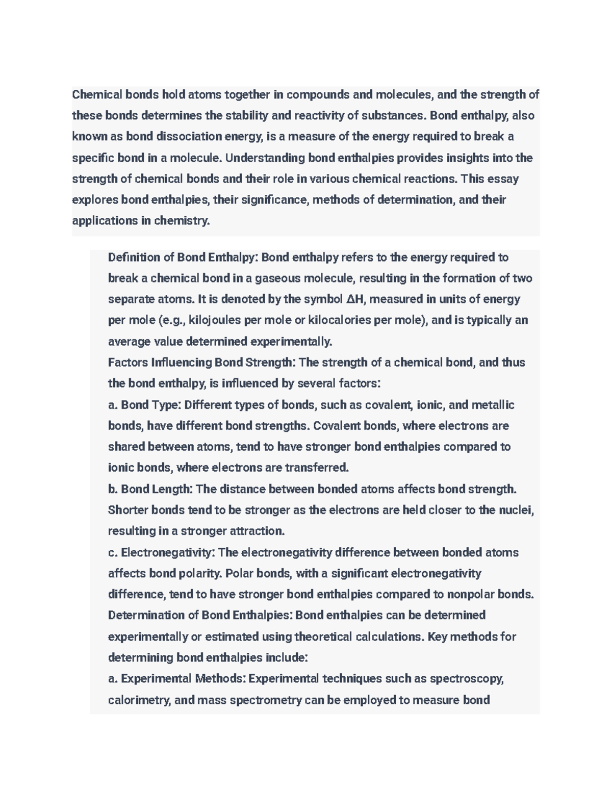 Unit 6 Bond enthalpies - Chemical bonds hold atoms together in ...