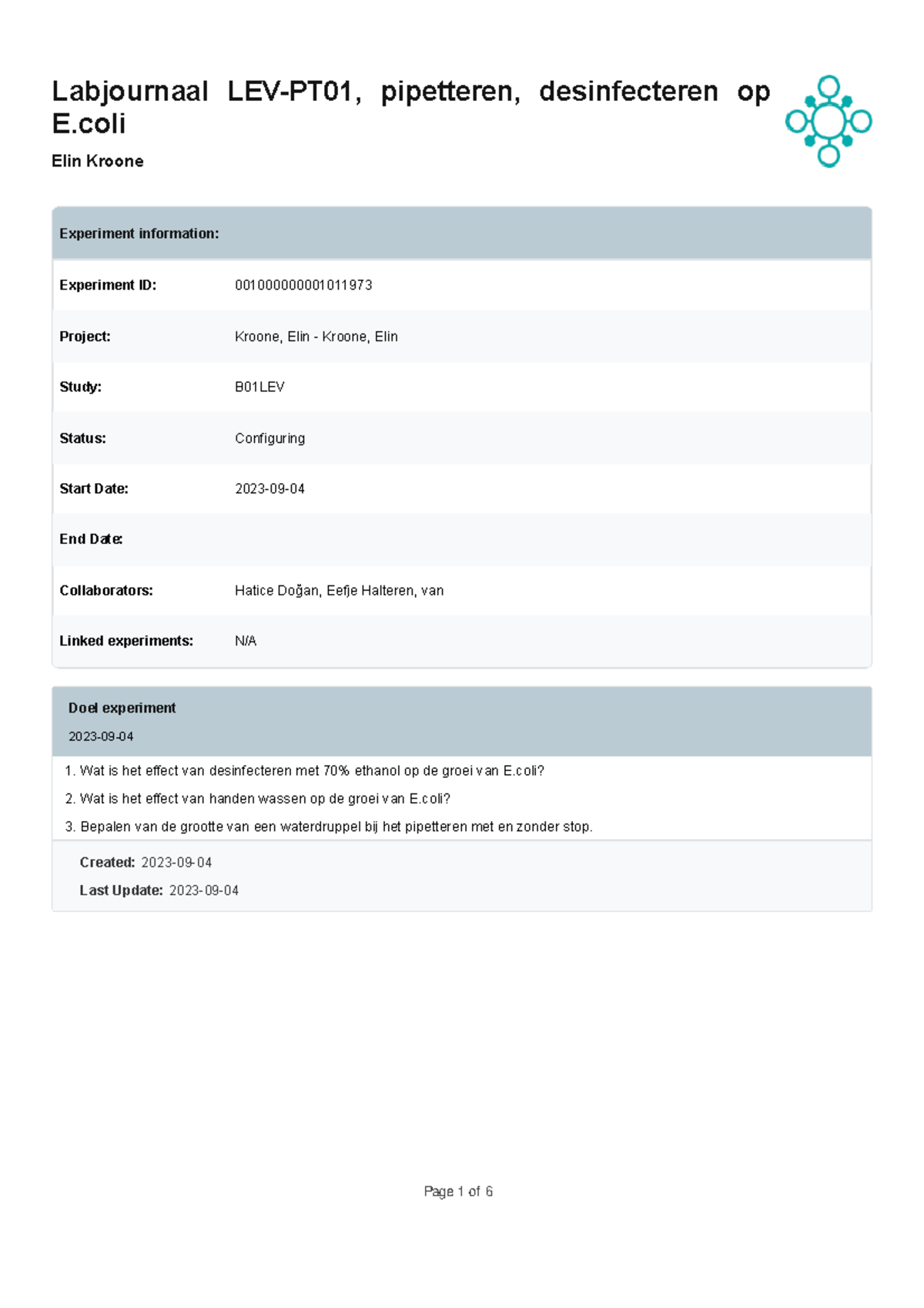 PT 1 pipetteren, desinfecteren op E.coli - Labjournaal LEV-PT01 ...
