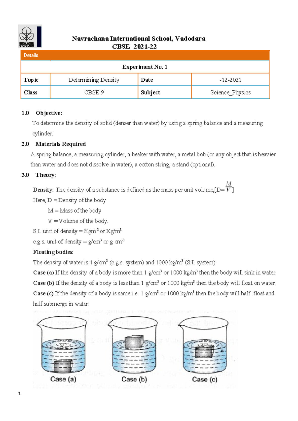 9CBSE Phy density of solid Gravitation 21-22 - Navrachana International School, Vadodara CBSE ...