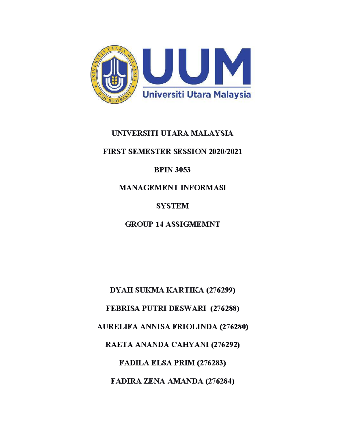 Group Assignment Information System Universiti Utara Malaysia First