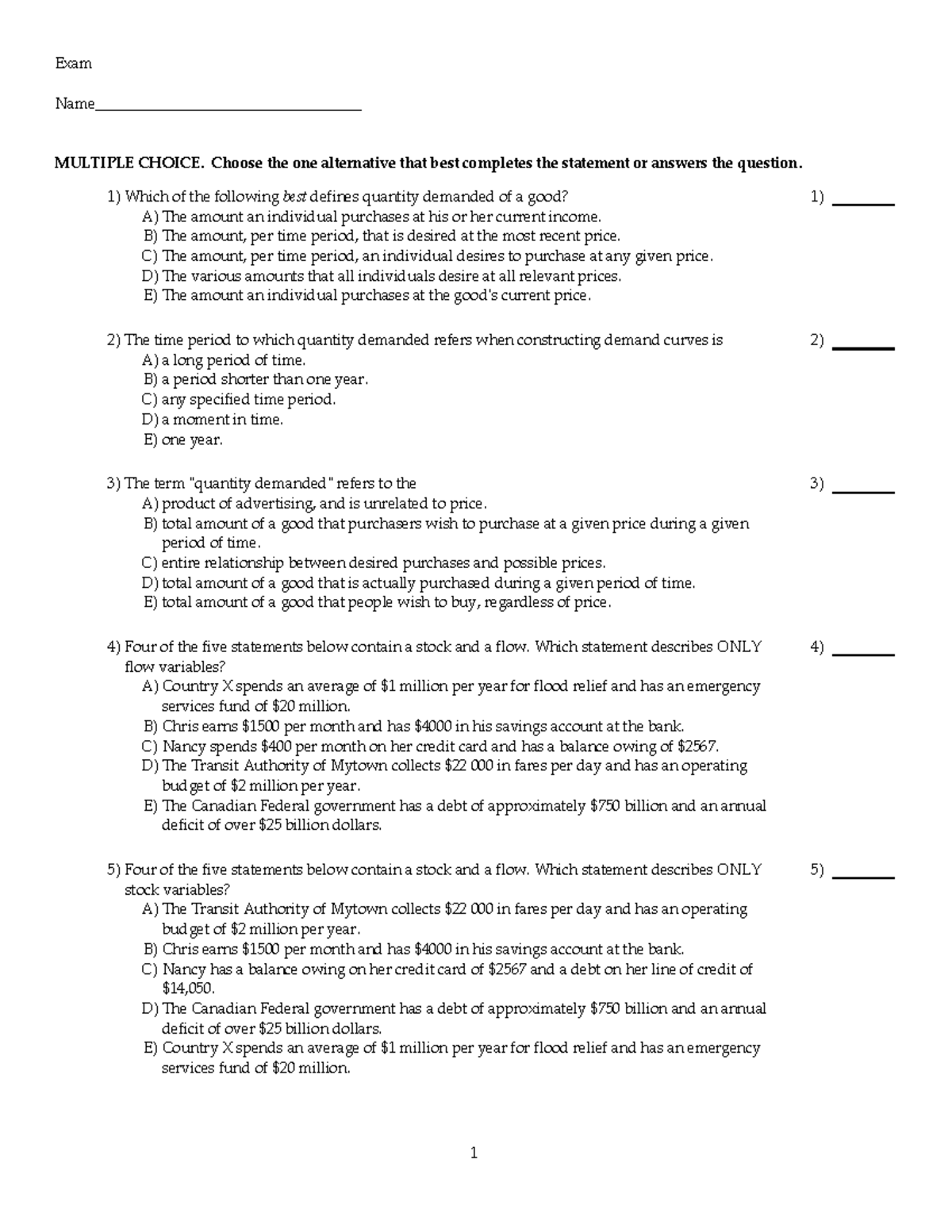 Economics Supply and Demand Test Bank - Exam Name ...