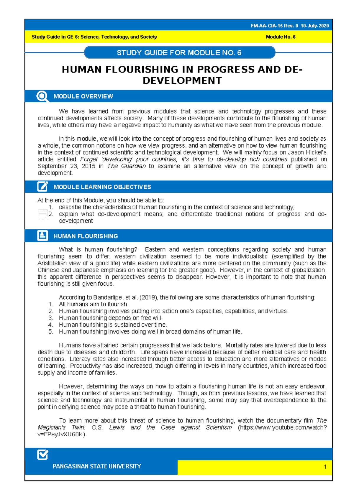 Study Guide 6 STS - CE 1ST YEAR - STUDY GUIDE FOR MODULE NO. 6 FM-AA ...