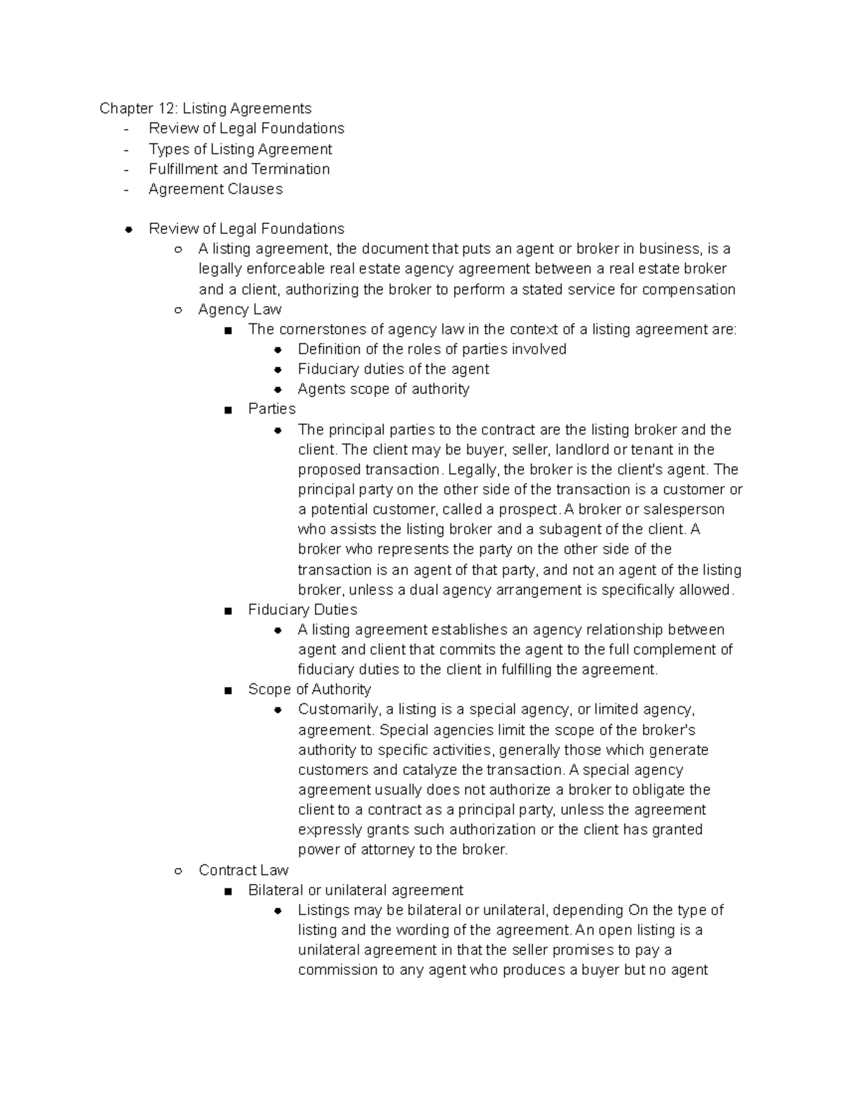 Chapter 12 Listing Agreements - Chapter 12: Listing Agreements - Review of Legal Foundations ...