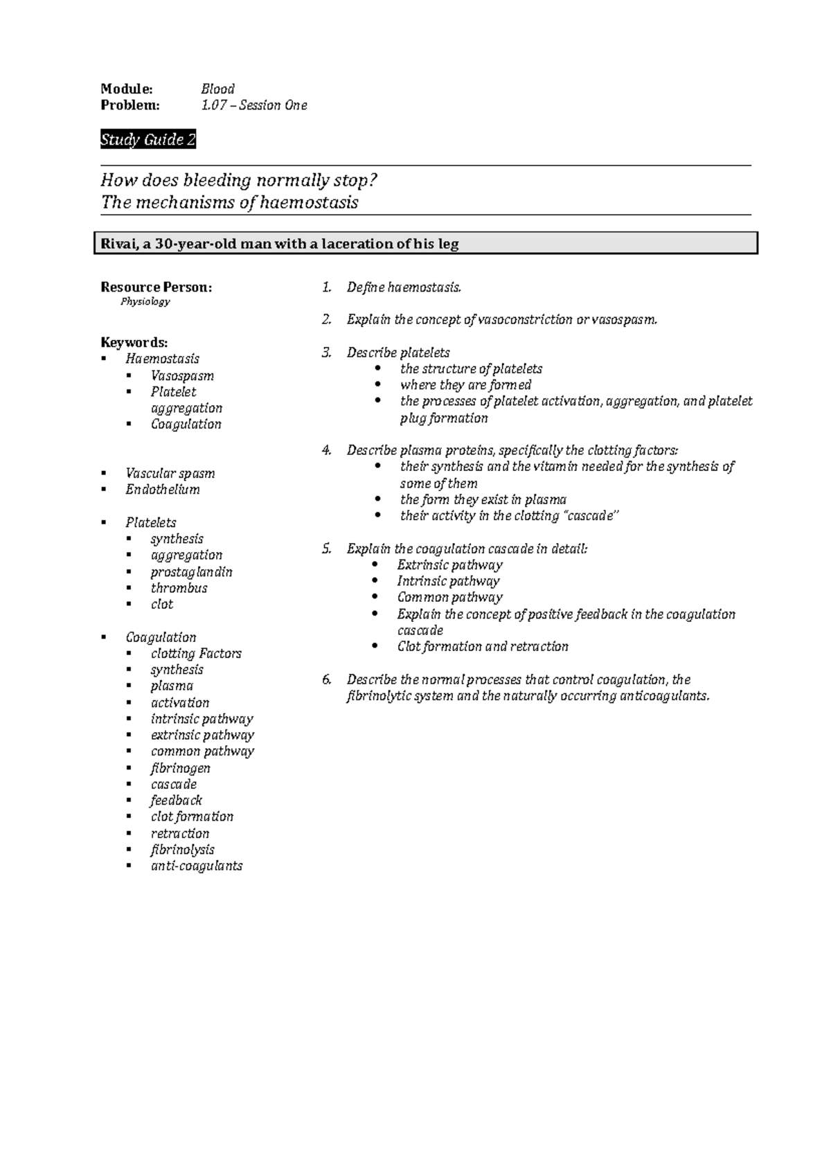 1.07 SG 2 lower limb lecra - Module: Blood Problem: 1 – Session One ...