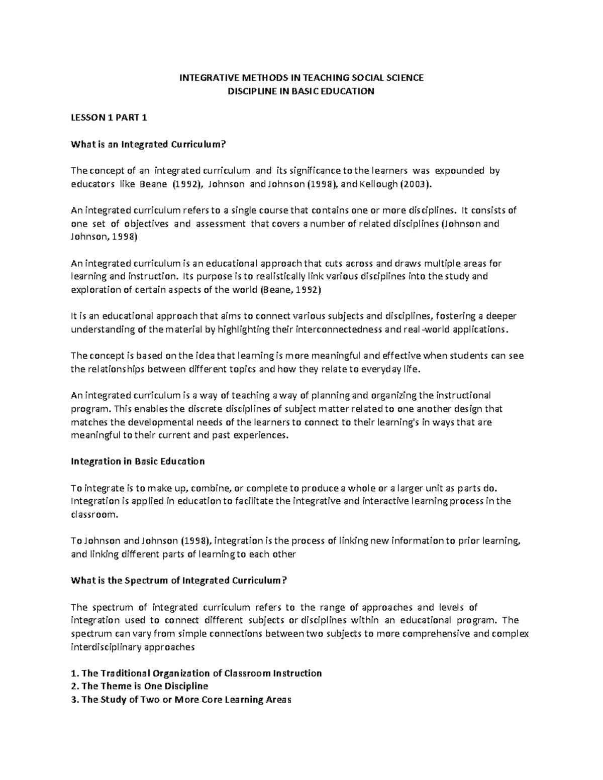 Lesson 1 PART 1 - Integrative Methods in Teaching Social Studies ...