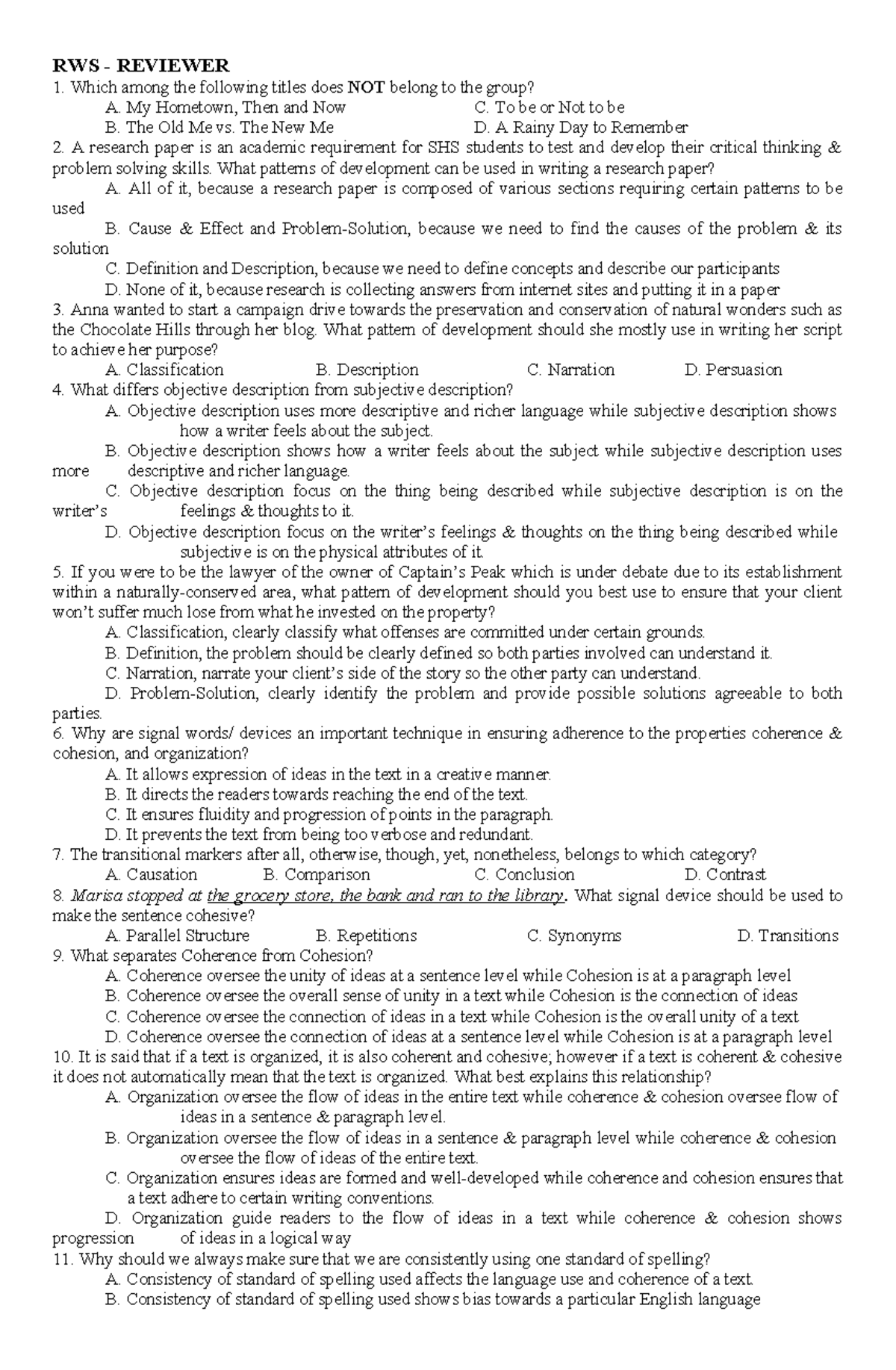 RWS Reviewer - RWS - REVIEWER Which among the following titles does NOT ...
