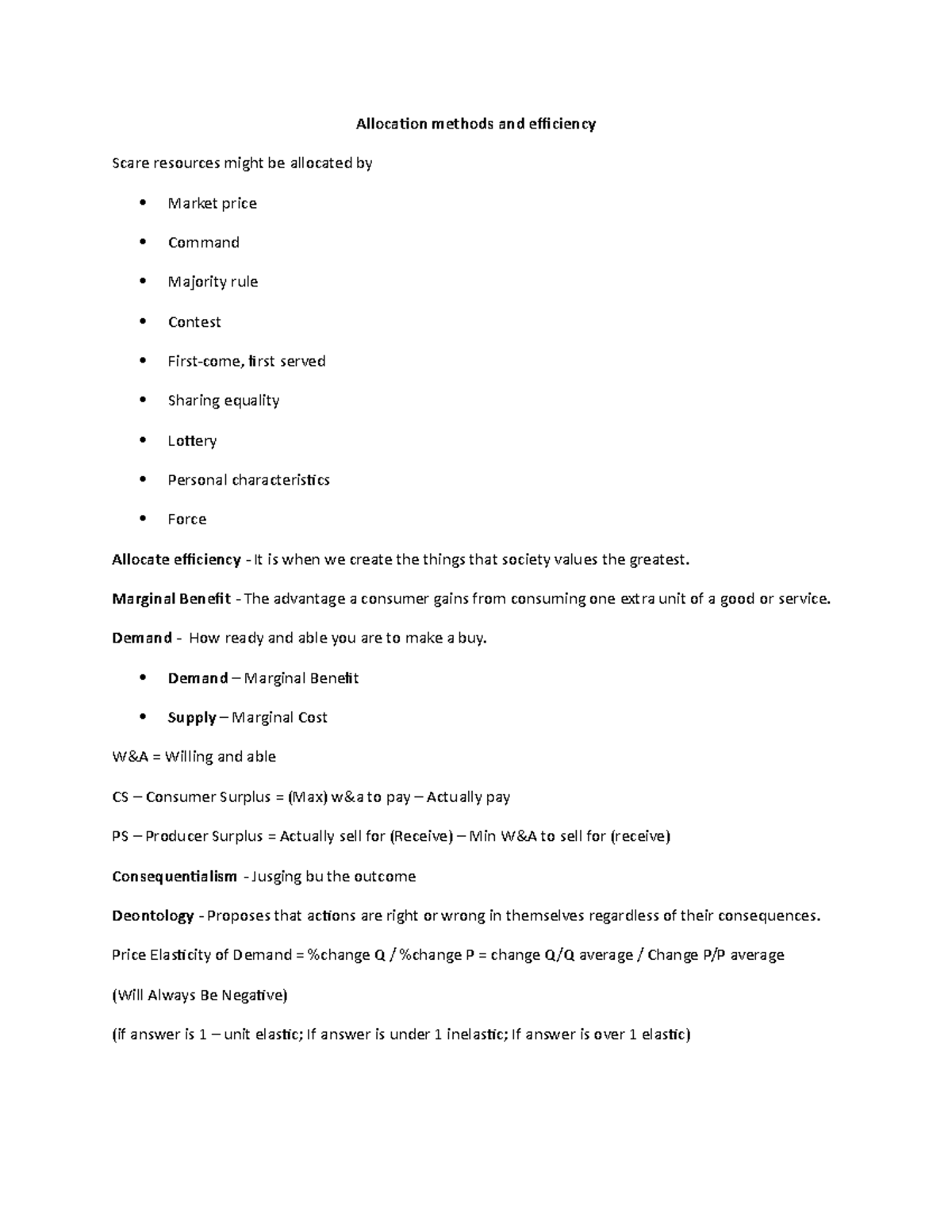 Allocation methods and efficiency - Marginal Benefit - The advantage a ...